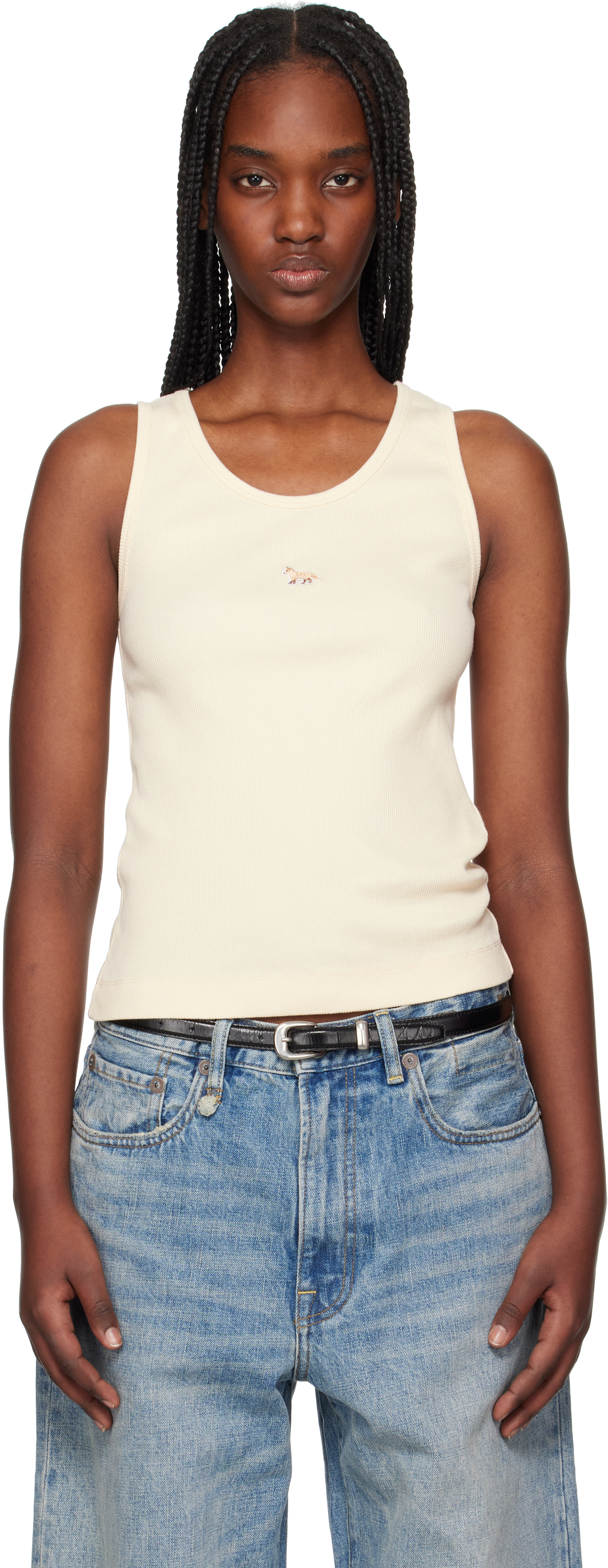Buy Maison Kitsuné Baby Fox Patch Ribbed Tank Top - 0134 Marble At